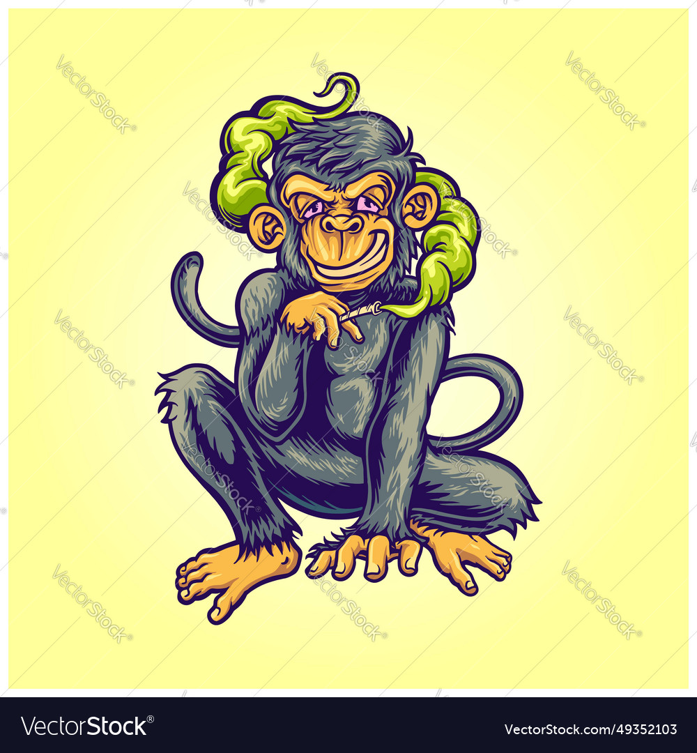 Smoking monkey weed whimsy Royalty Free Vector Image
