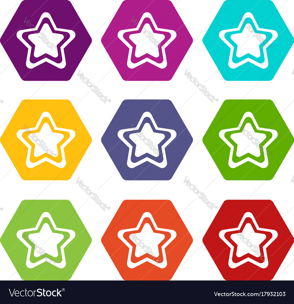 Star icon set color hexahedron Royalty Free Vector Image