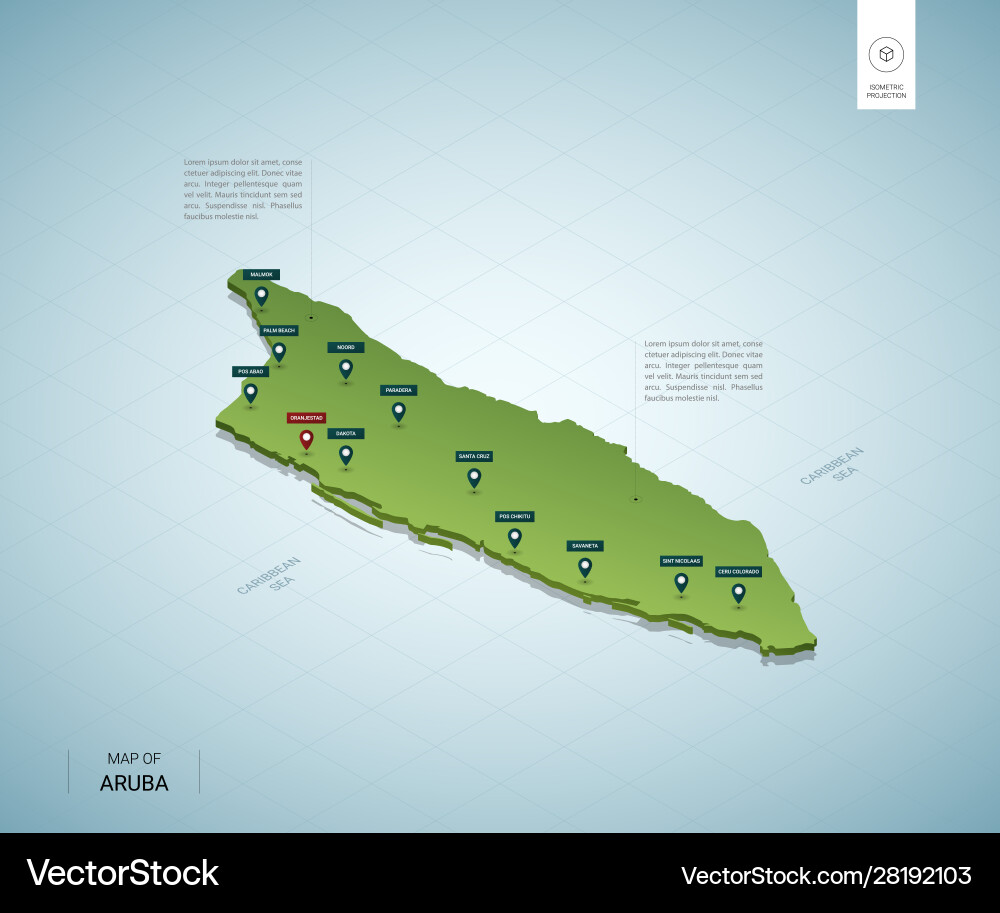Stylized map aruba isometric 3d green map Vector Image