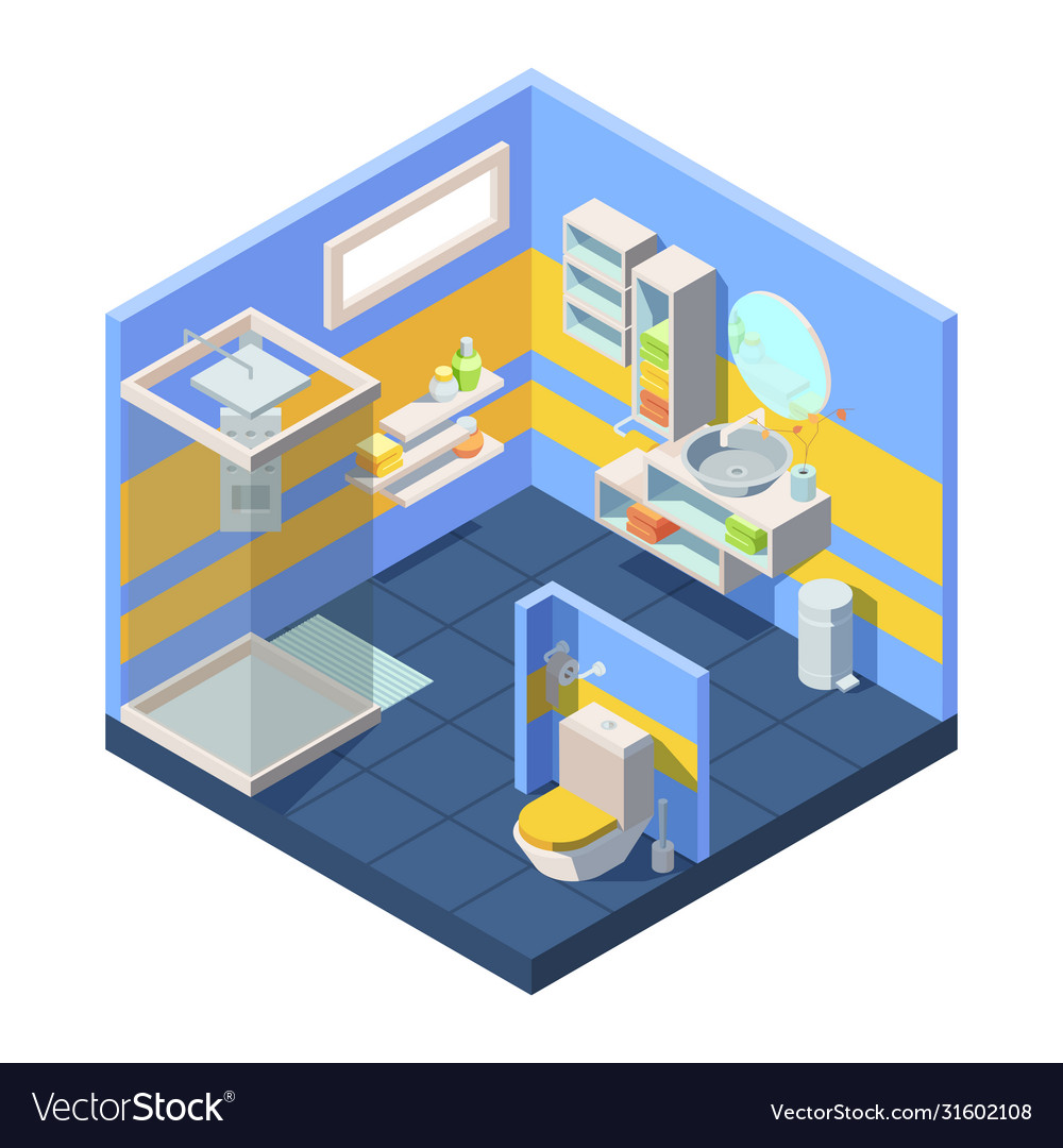 Bathroom isometric compact bathroom Royalty Free Vector