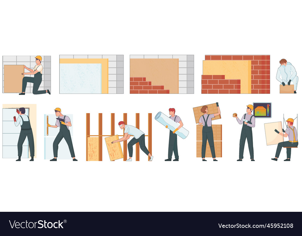 Flat thermal insulation icons Royalty Free Vector Image