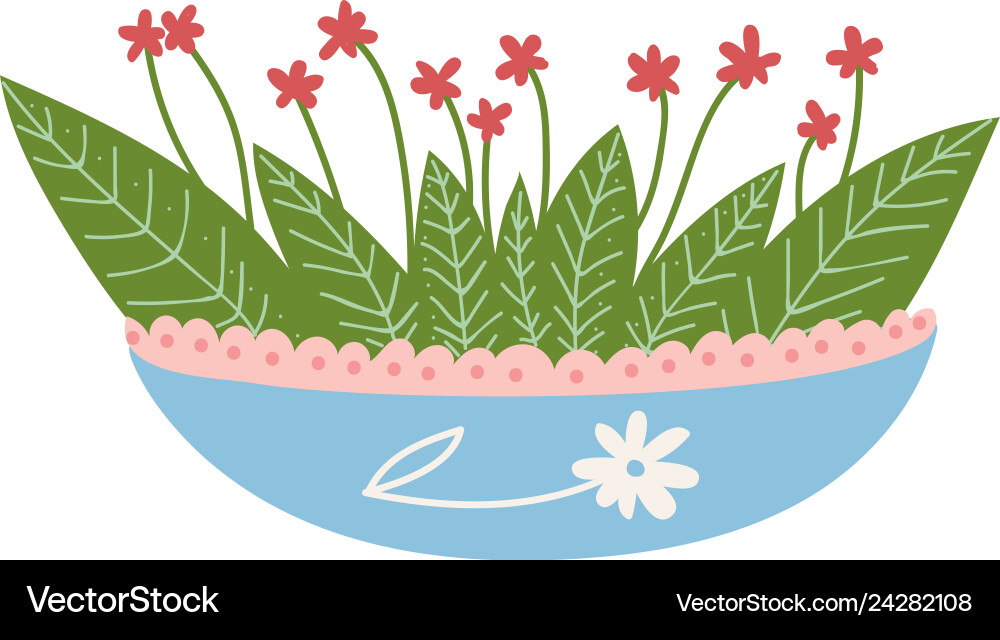 Flowering plant growing in cute pot design Vector Image