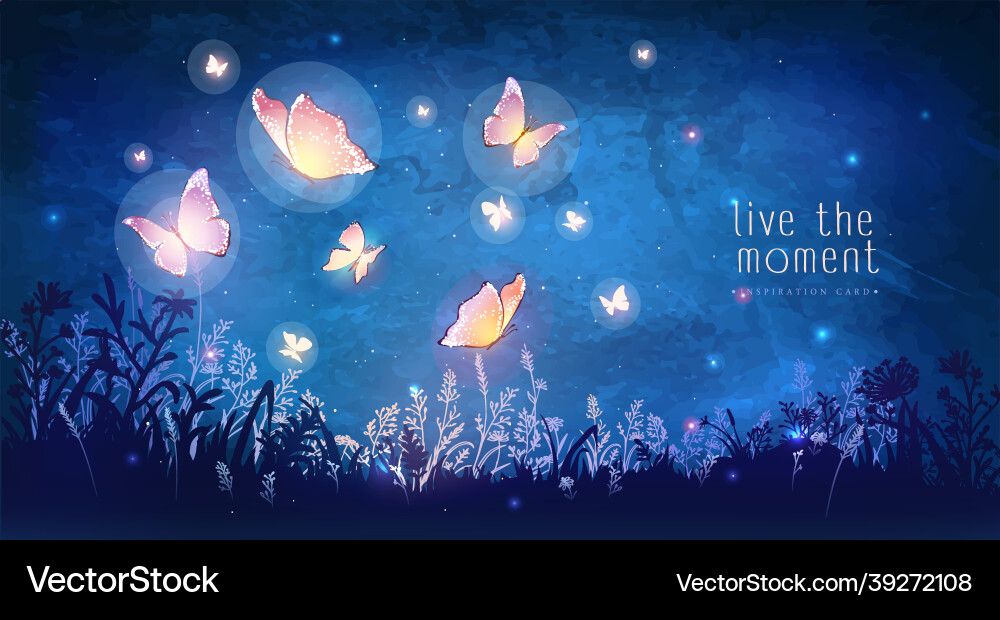 Magic glowing butterflies flying in the garden Vector Image