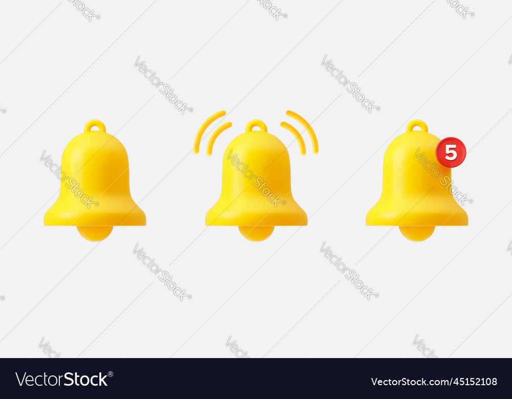 Notification bell icons set 3d Royalty Free Vector Image