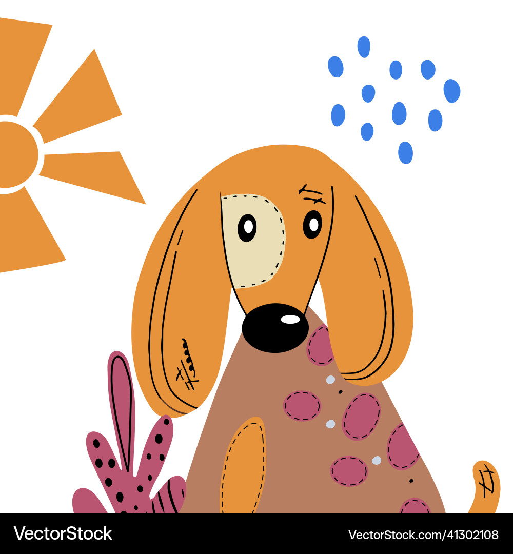 Print with cartoon dog abstract and botanical Vector Image