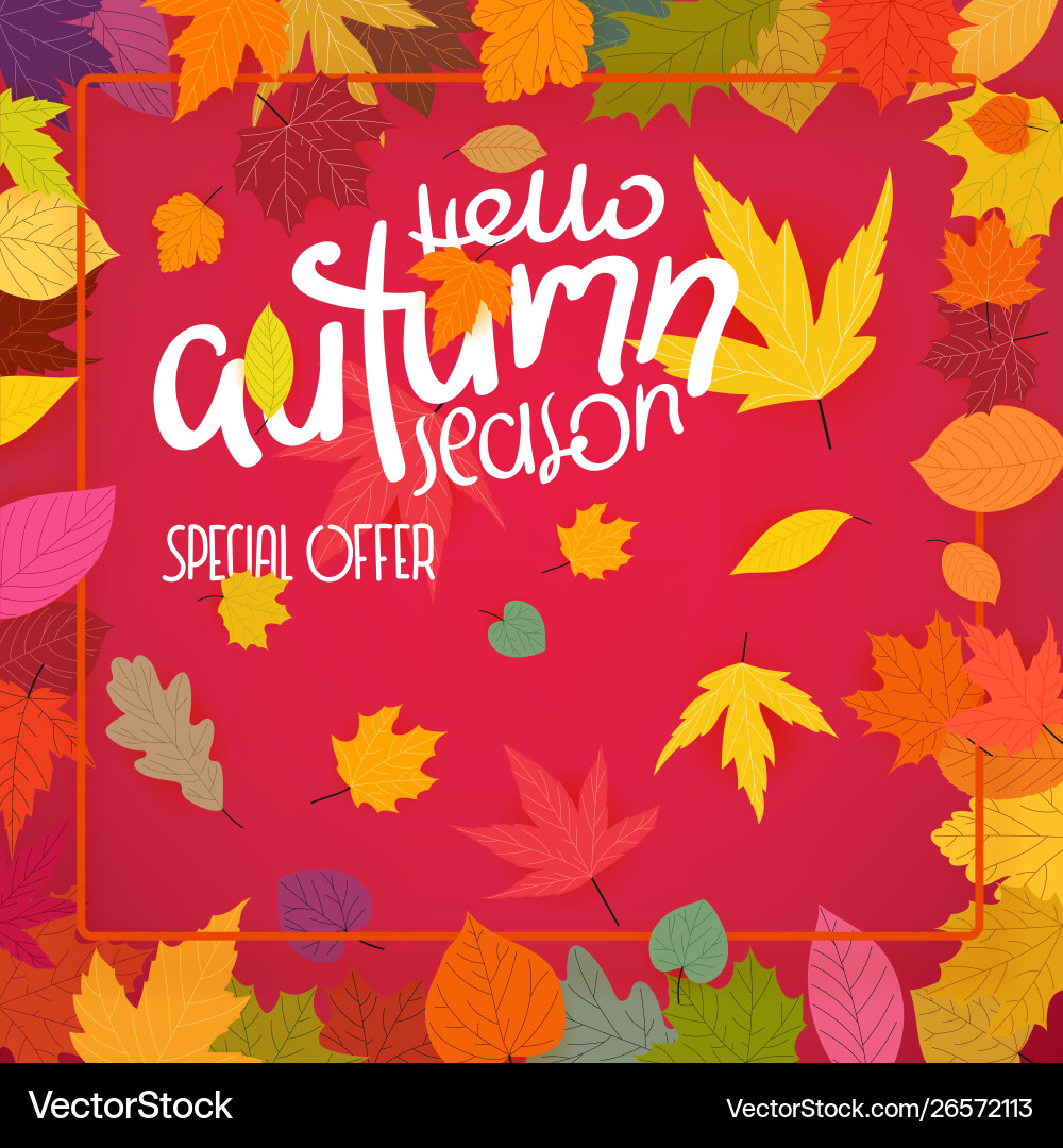 Autumn colorful leaves frame hello season Vector Image