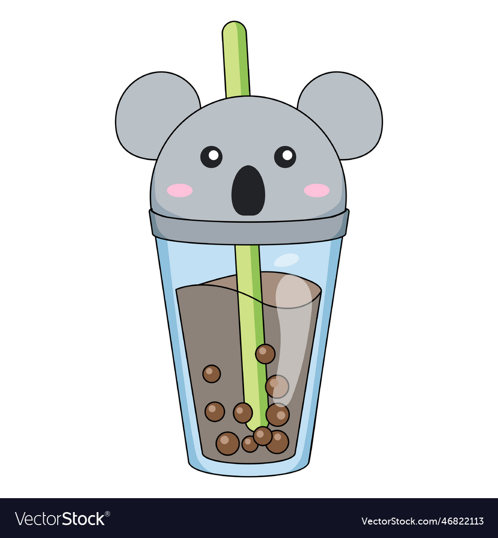 Bubble tea koala cap color stroke Royalty Free Vector Image