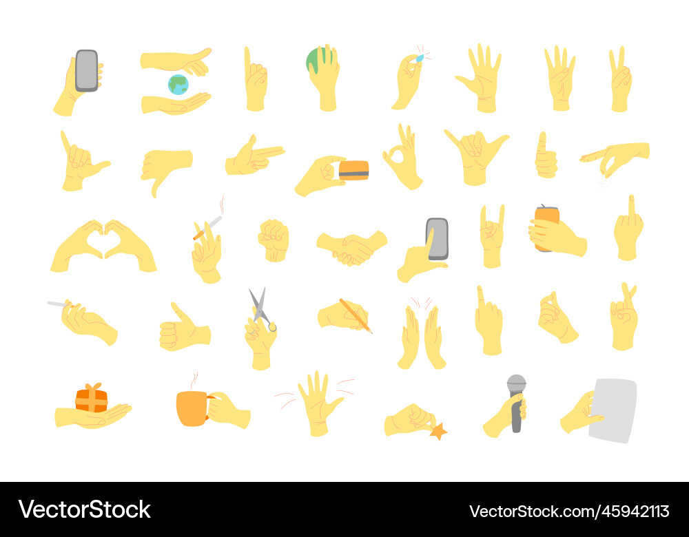 Cartoon doodle different hands gestures set Vector Image