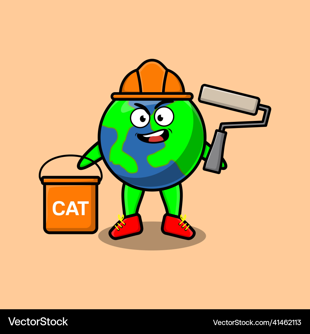Cute cartoon earth as a builder character painting