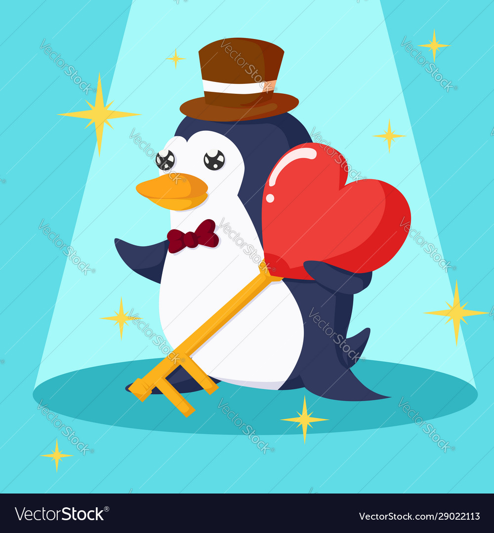 Happy valentines day with penguin and heart key Vector Image