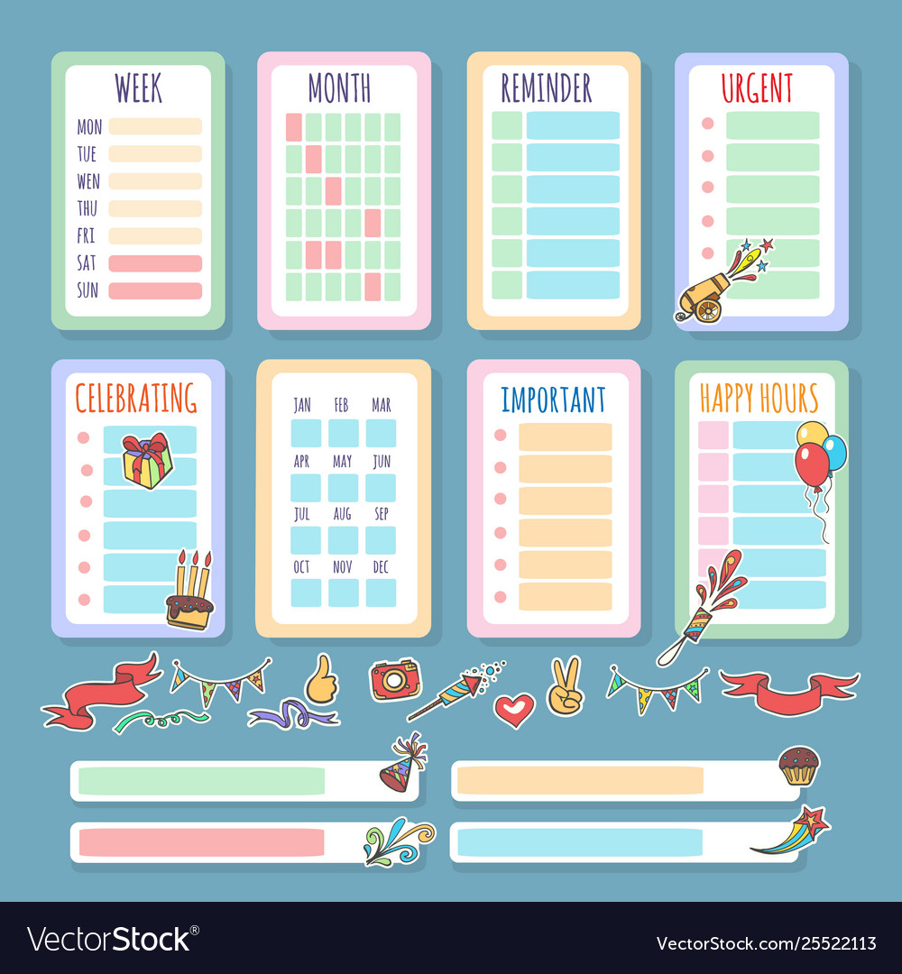 Planner template set Royalty Free Vector Image