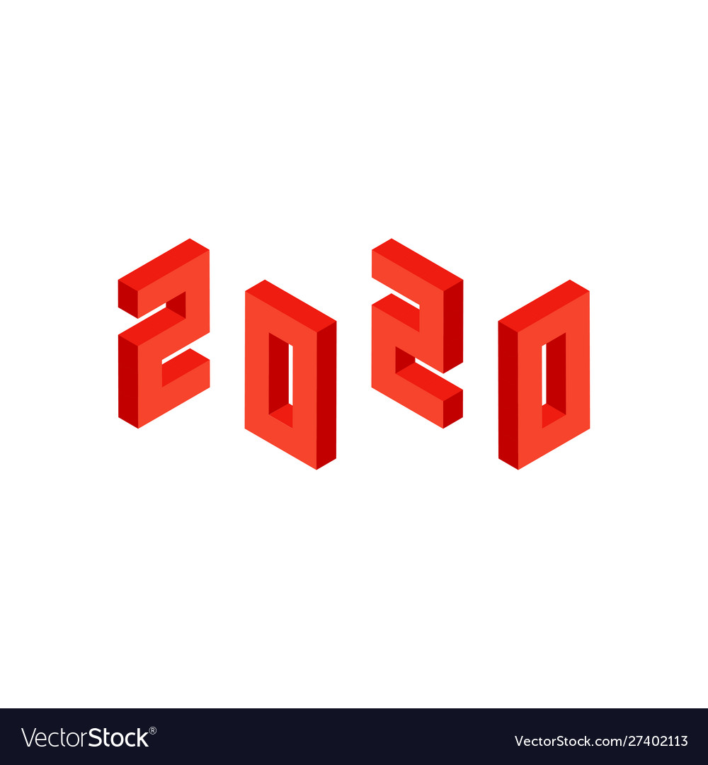 Red 2020 numbers isometric object Royalty Free Vector Image