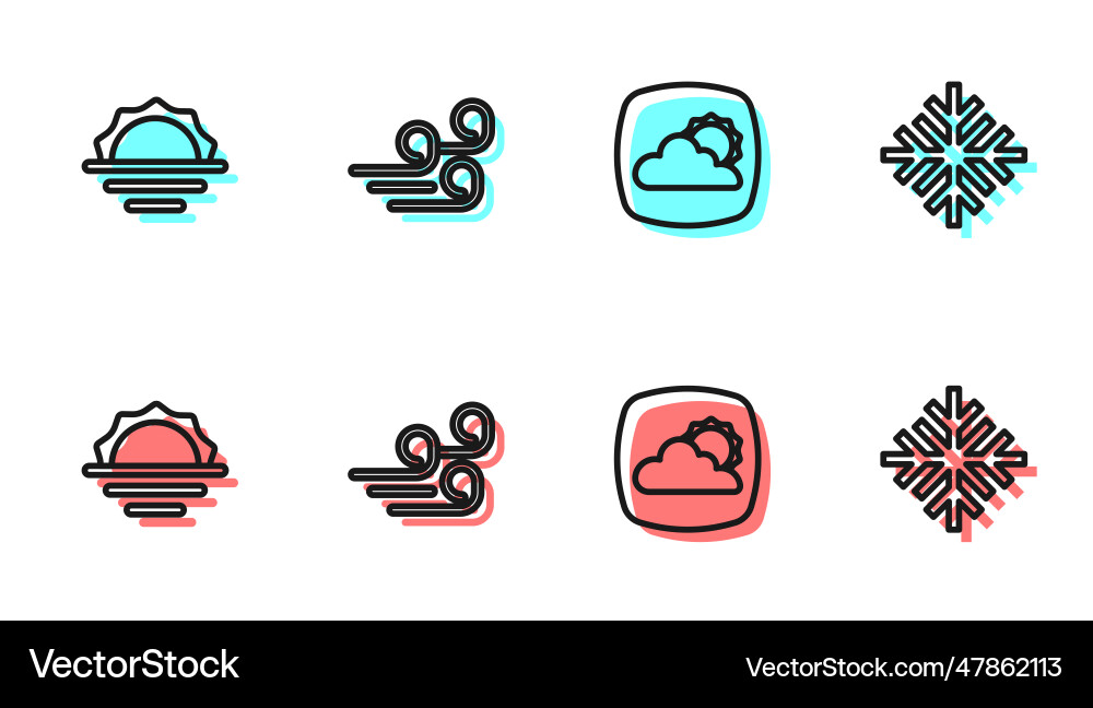 Set line weather forecast sunrise windy weather Vector Image
