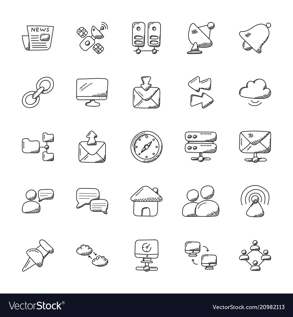 Set networking doodle Royalty Free Vector Image