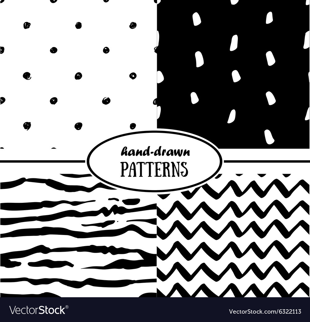 Set of abstract seamless patterns in monochrome Vector Image