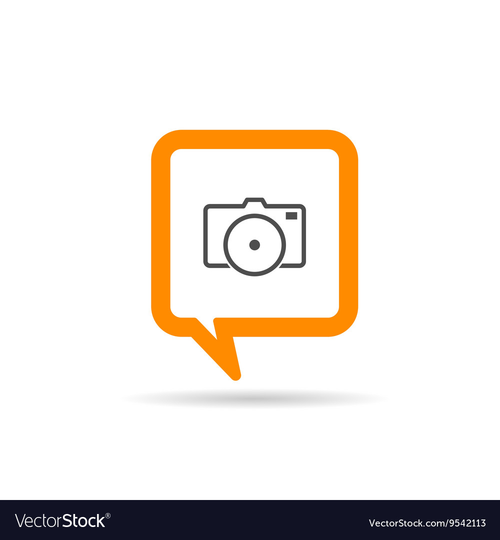 Square orange speech bubble with camera Royalty Free Vector