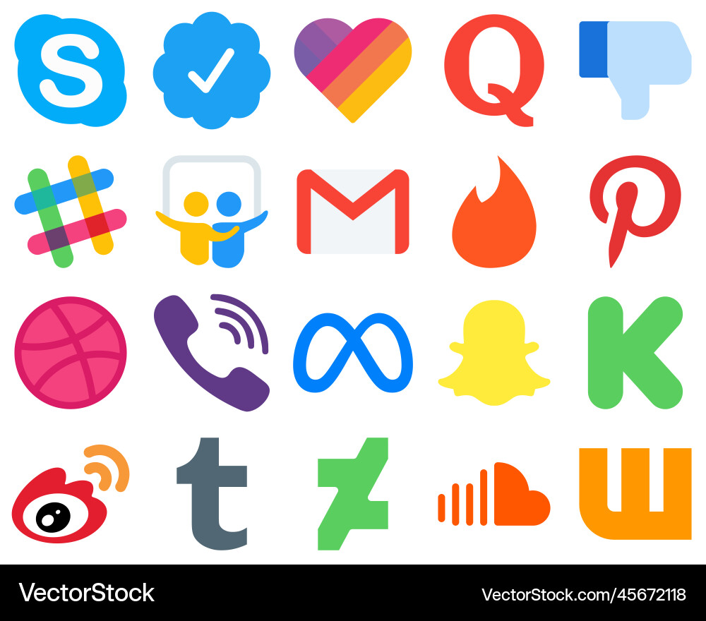 20 flat graphic design social media icons Vector Image