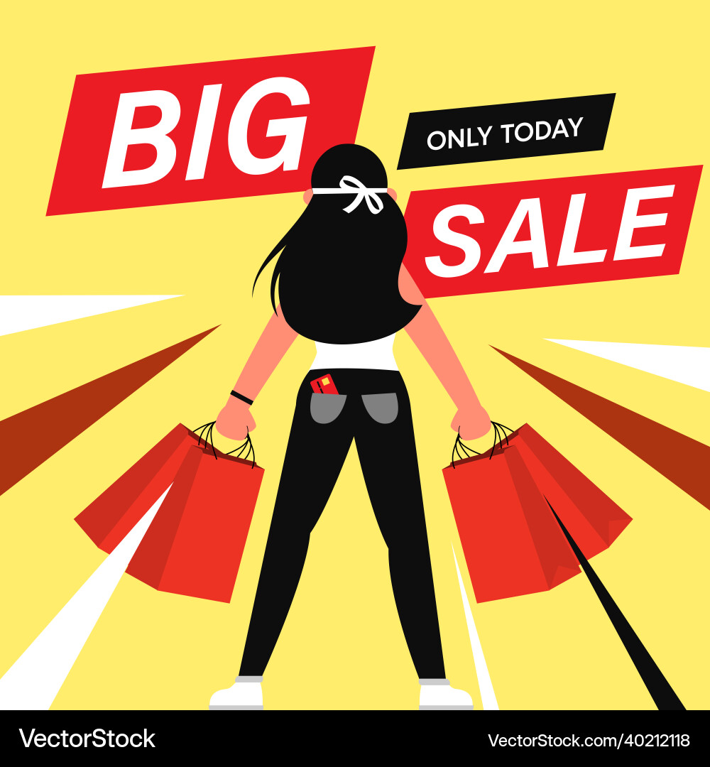 Cartoon flat characters customers on big sales Vector Image