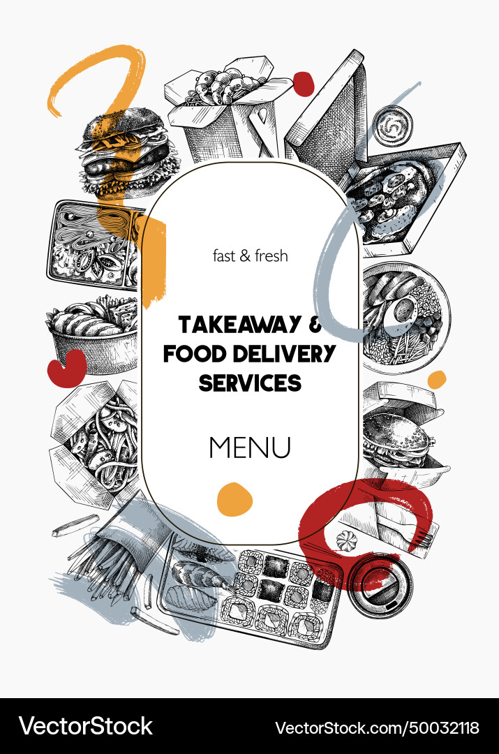 Collage style fast food wreath hand-drawn Vector Image
