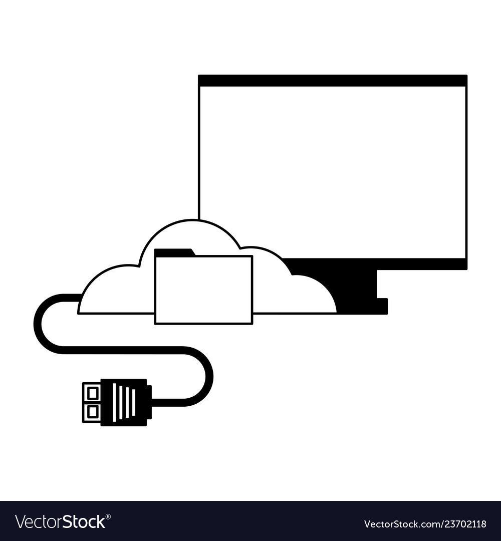 Computer monitor cloud computing folder cable Vector Image