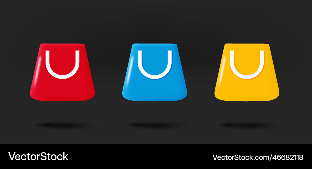 Different color shopping bag icons collection 3d Vector Image