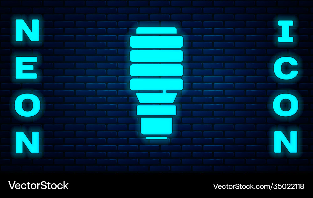 Glowing neon led light bulb icon isolated on brick
