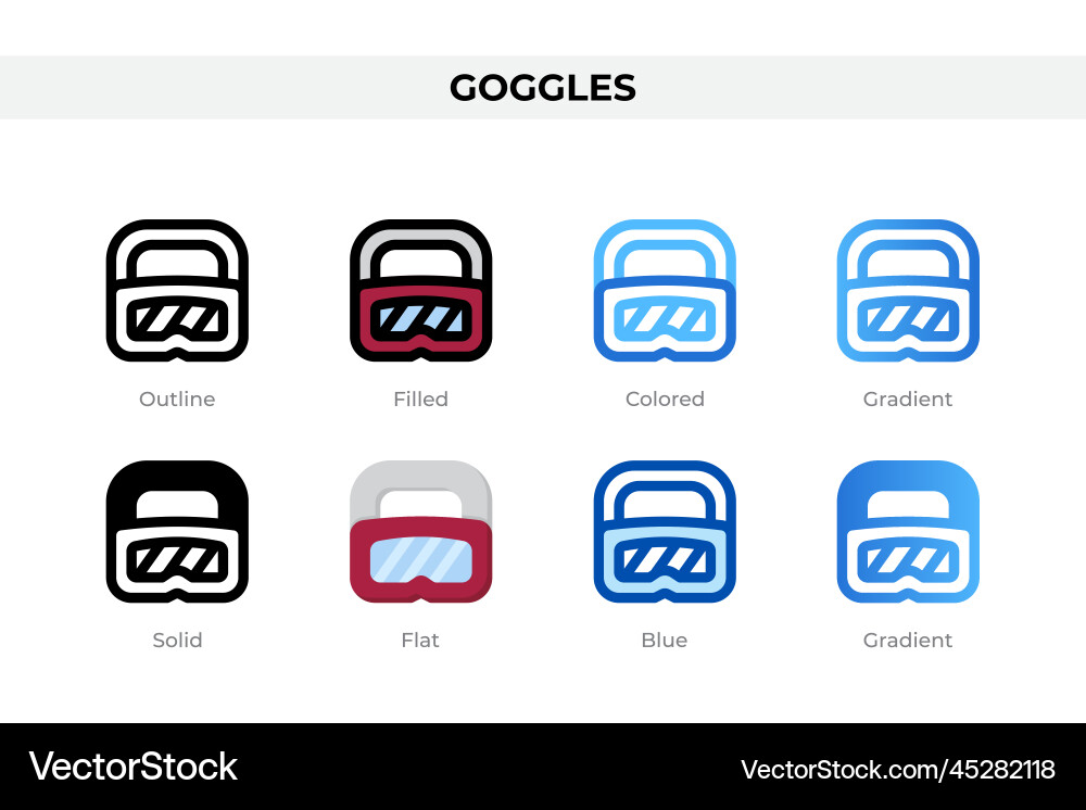 Goggles icons in different style icons Royalty Free Vector