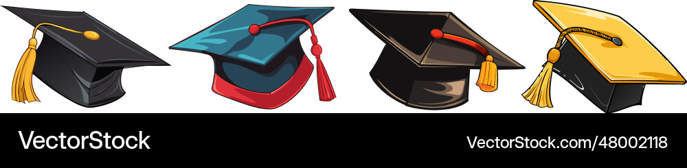 Graduation cap black gold and blue caps Royalty Free Vector