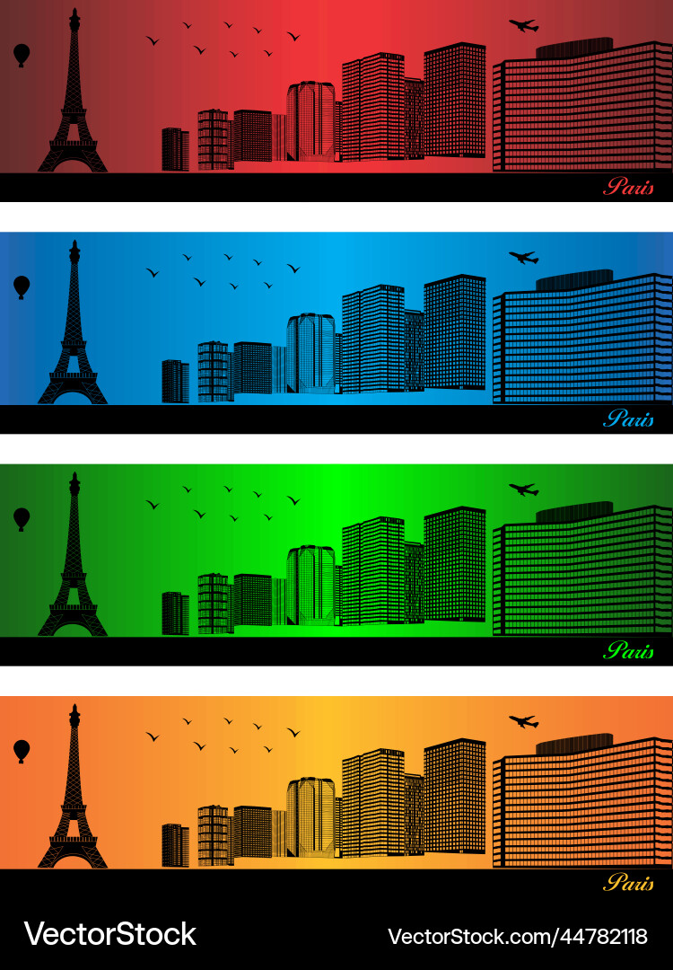 Paris city in a four different colors Royalty Free Vector