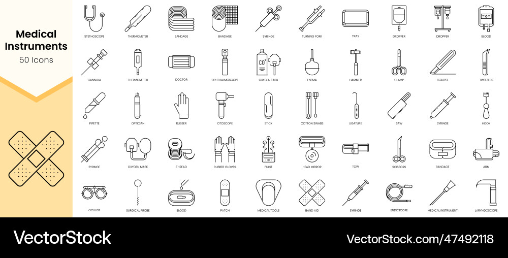 Simple outline set ofmedical instruments icons Vector Image