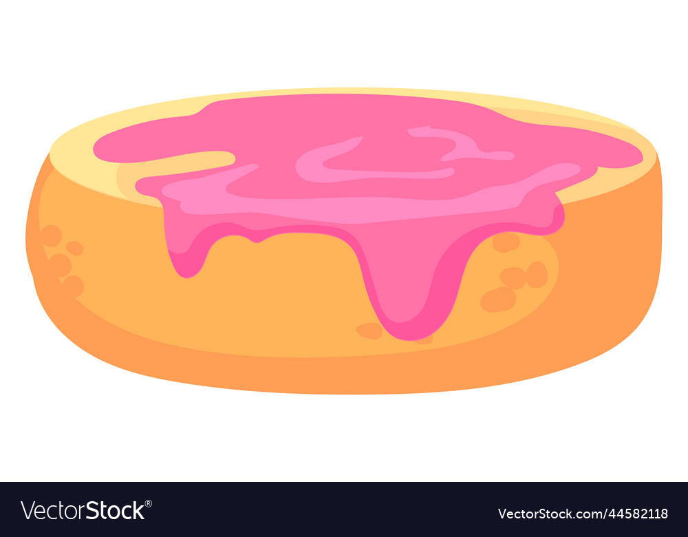 Sponge cake layer with pink icing bakery process Vector Image