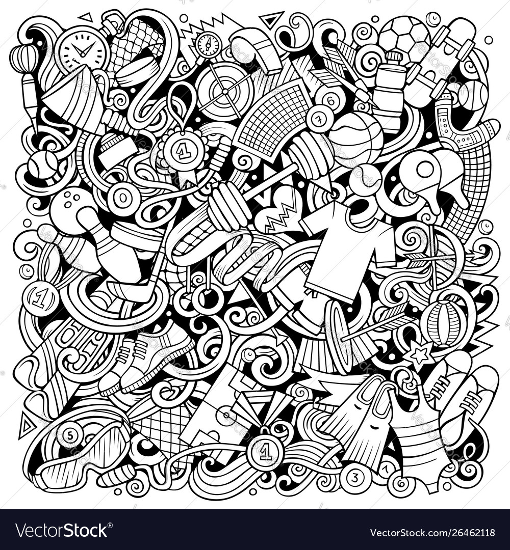 Sports hand drawn doodles Royalty Free Vector Image