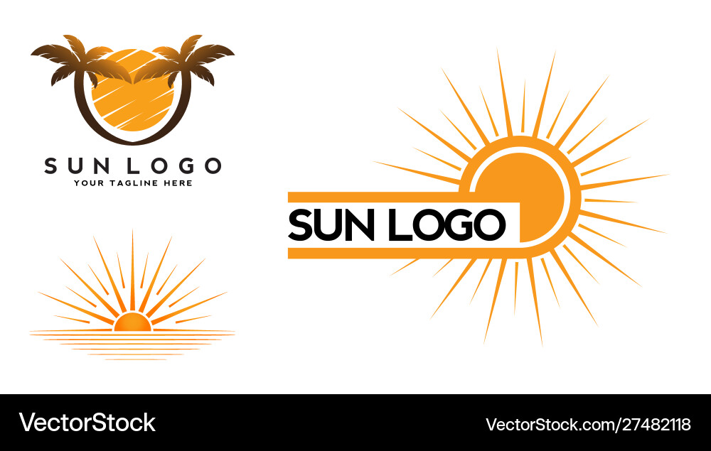 Sun logo design on horizon summer sign Royalty Free Vector