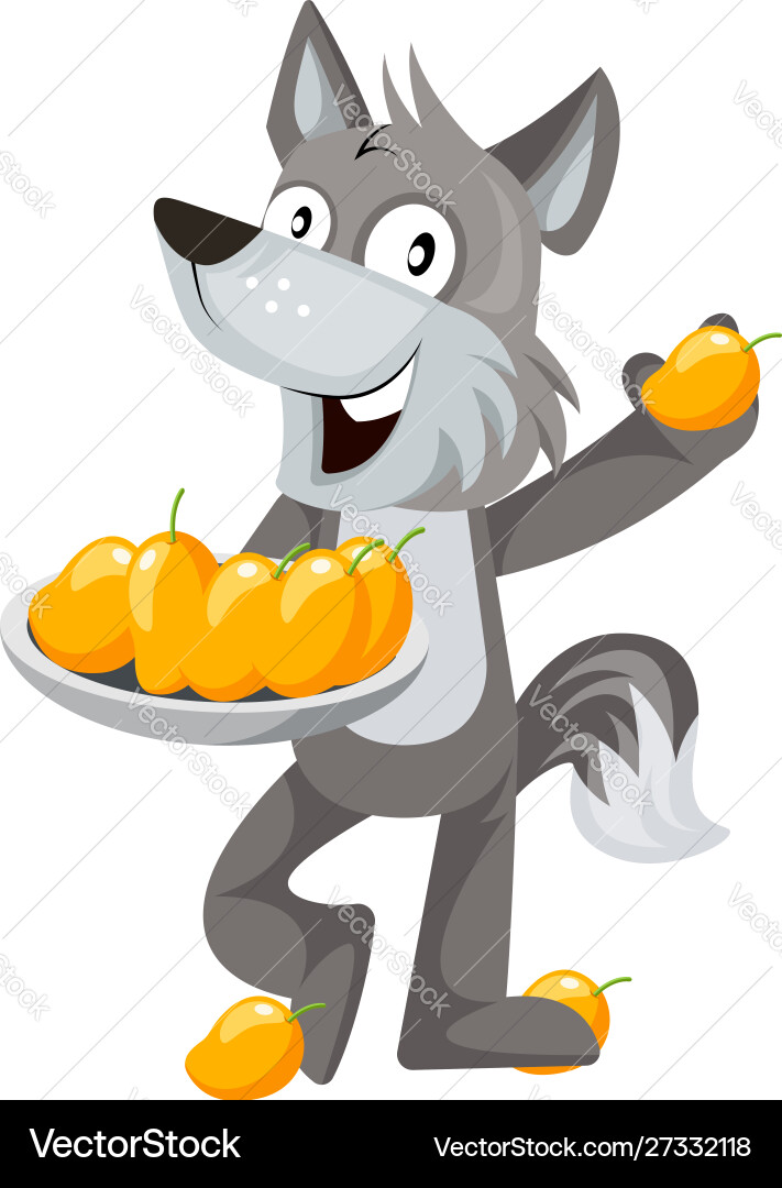 Wolf with mangos on white background Royalty Free Vector