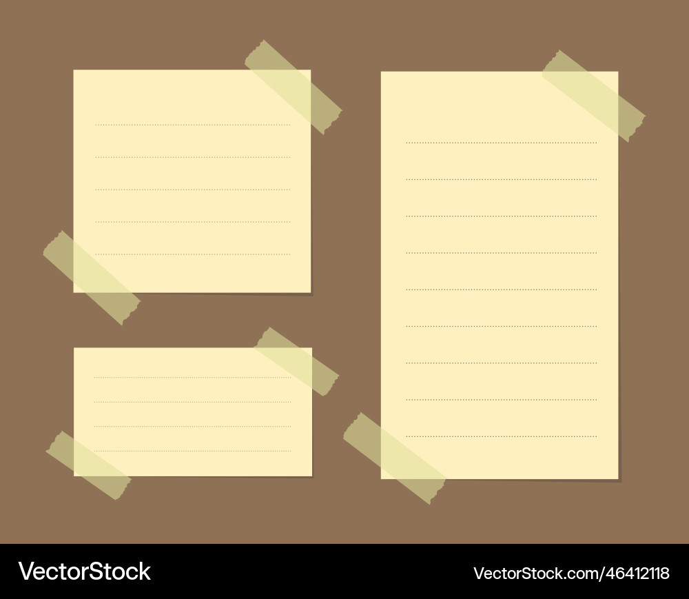 Yellow sticky note set taped office memo paper Vector Image