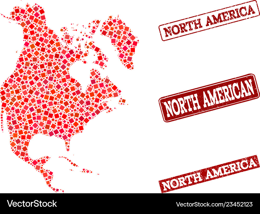 Composition of red mosaic map north america Vector Image