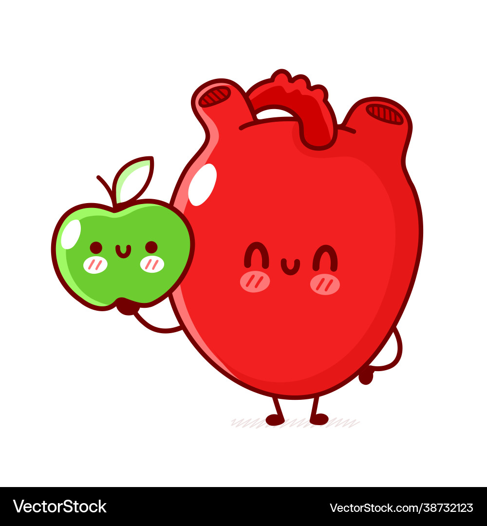 Cute funny human heart organ with apple fruit Vector Image