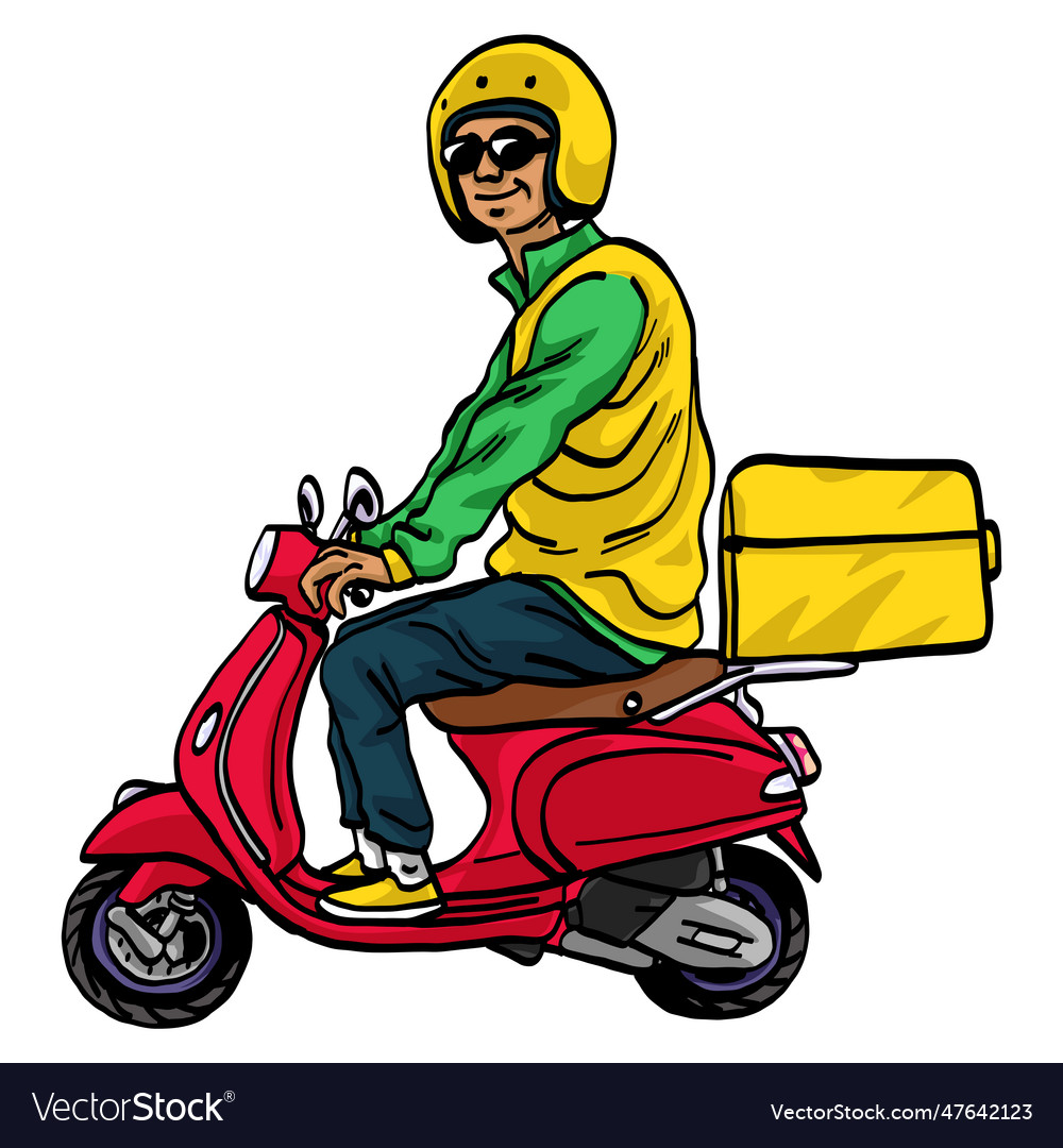 Delivery Man Riding Red Scooter Royalty Free Vector Image