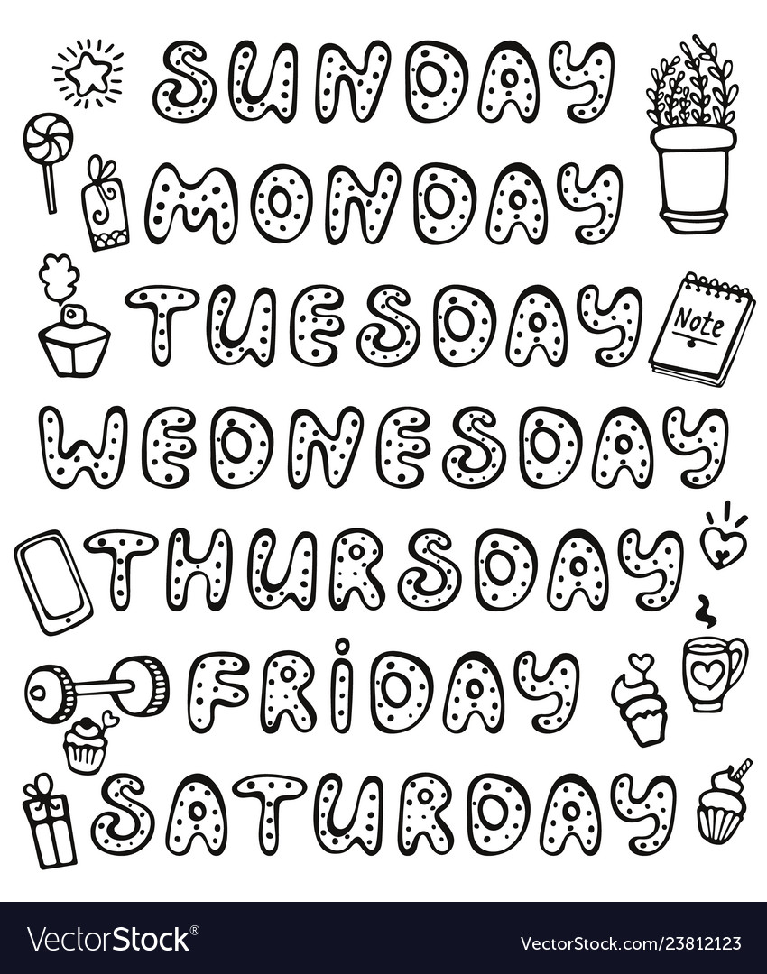 Doodle weekdays and elements for bullet journal Vector Image