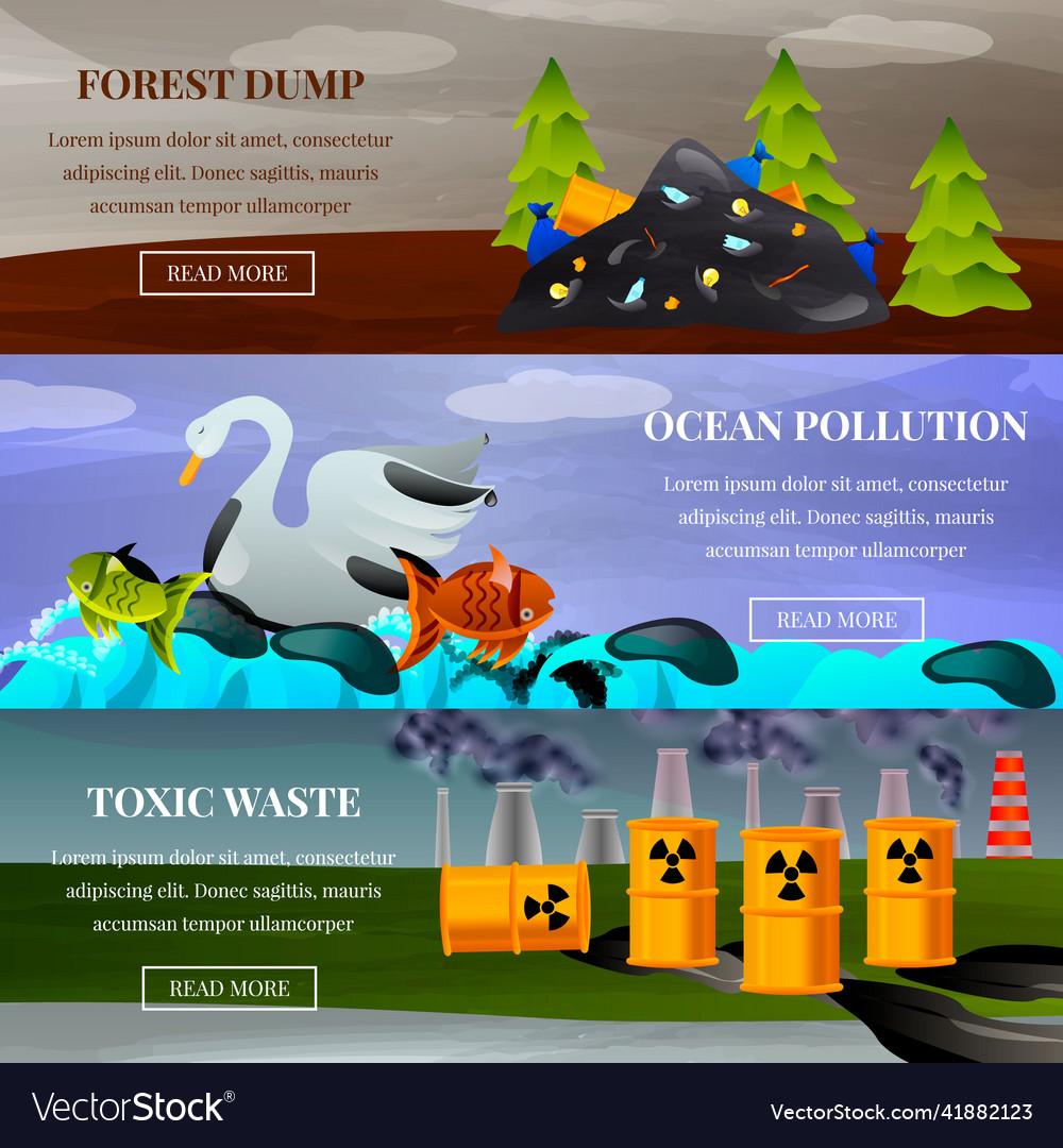 Ecological problems flat banners Royalty Free Vector Image