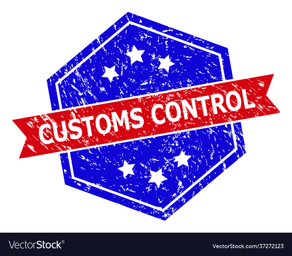 Hexagonal bicolor customs control rubber stamp Vector Image