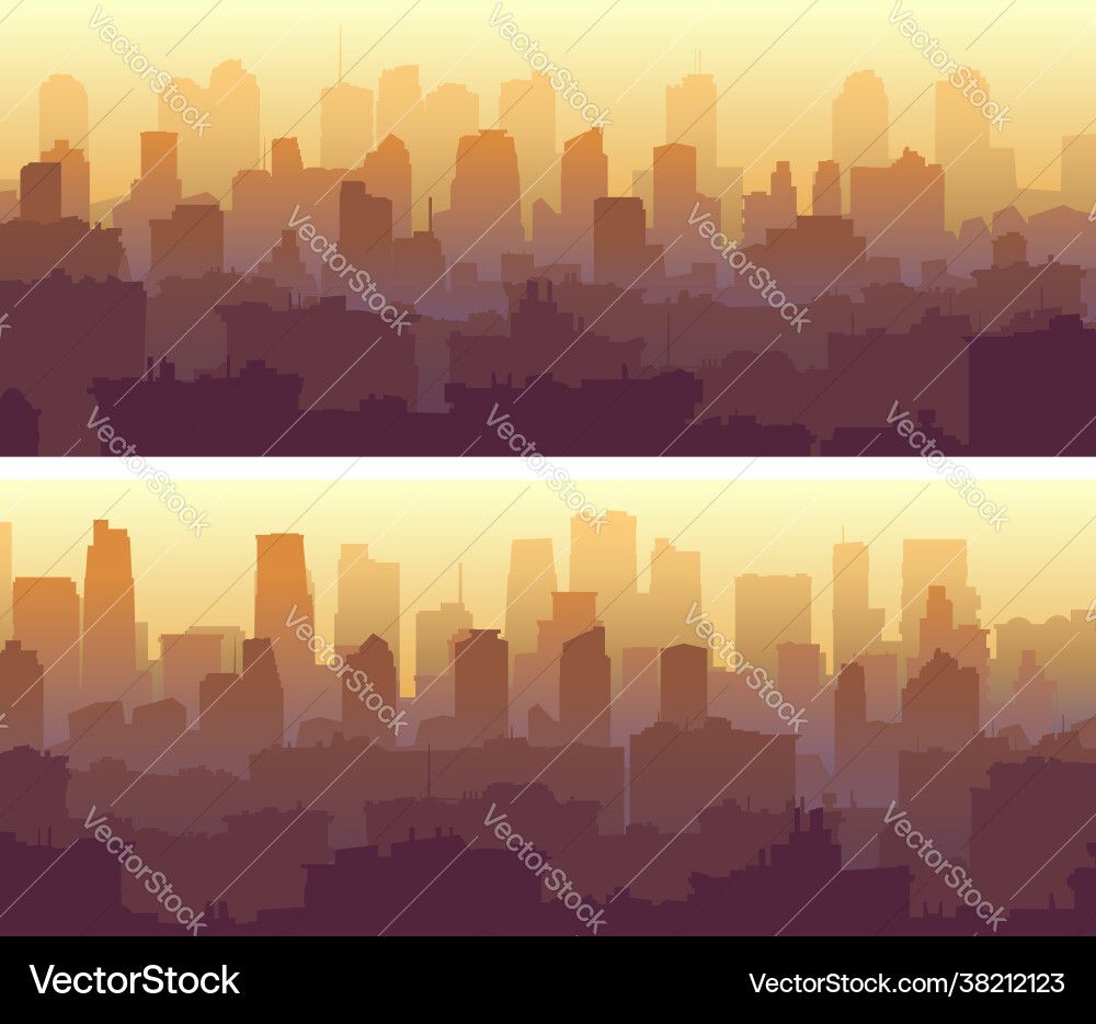 Horizontal wide banners with misty big city Vector Image