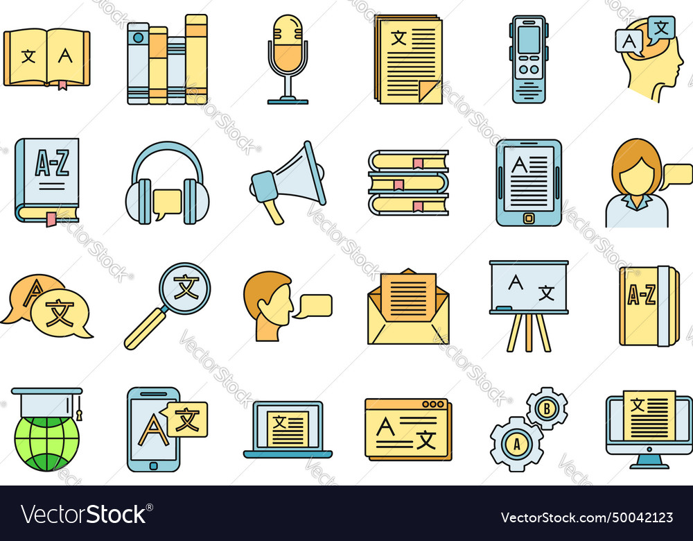 Linguist speak icons set color line Royalty Free Vector Linguist speak icons set color line Royalty Free Vector