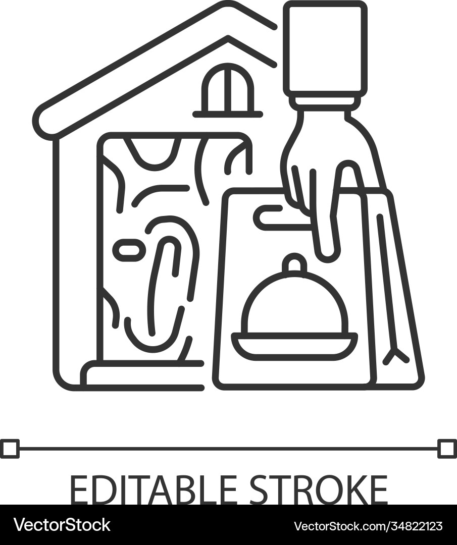 No-contact food delivery linear icon Royalty Free Vector