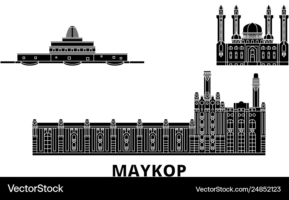 Russia maykop flat travel skyline set Royalty Free Vector