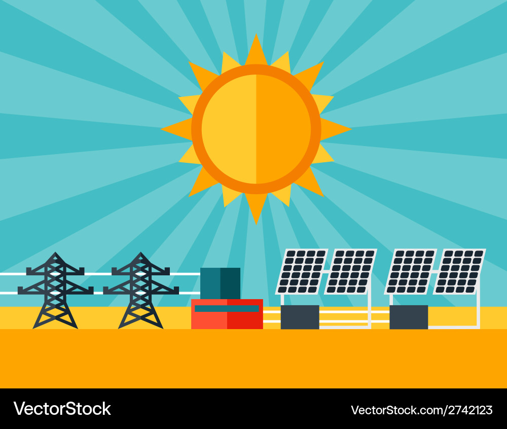 Solar energy power plant in flat style Royalty Free Vector