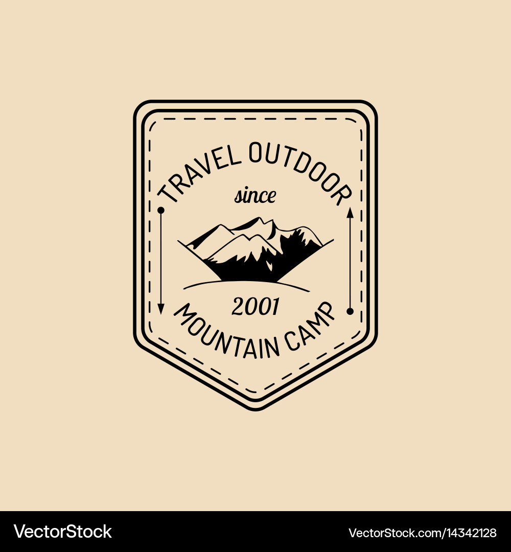Camp logo tourism sign with hand drawn Royalty Free Vector