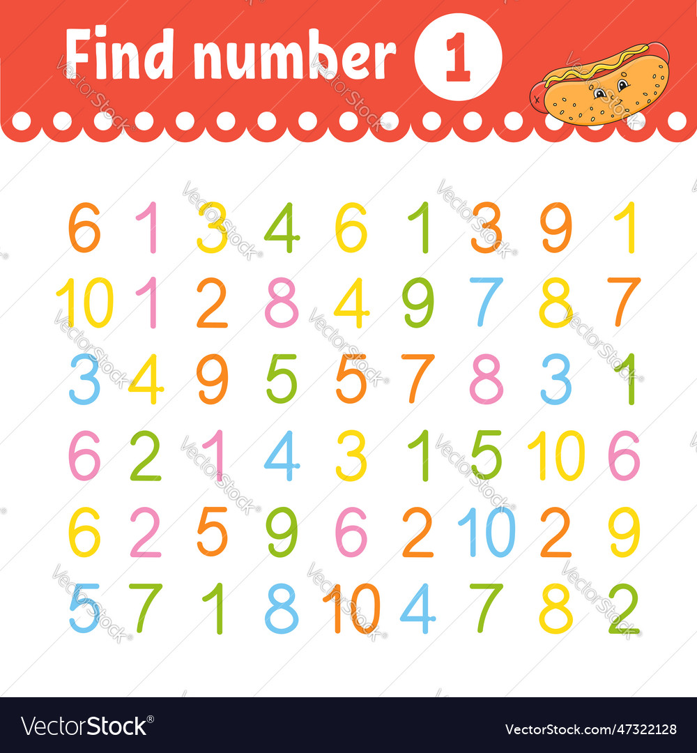 Find number education developing worksheet Vector Image