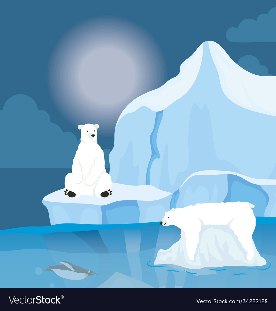 Iceberg block arctic scene with polar bear Vector Image