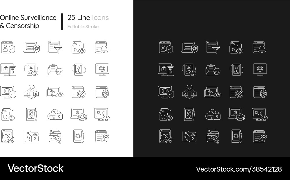 Online surveillance and censorship linear icons Vector Image